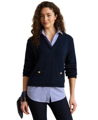 Click here for Lauren Ralph Lauren Womens Layered Button Trim V N... prices