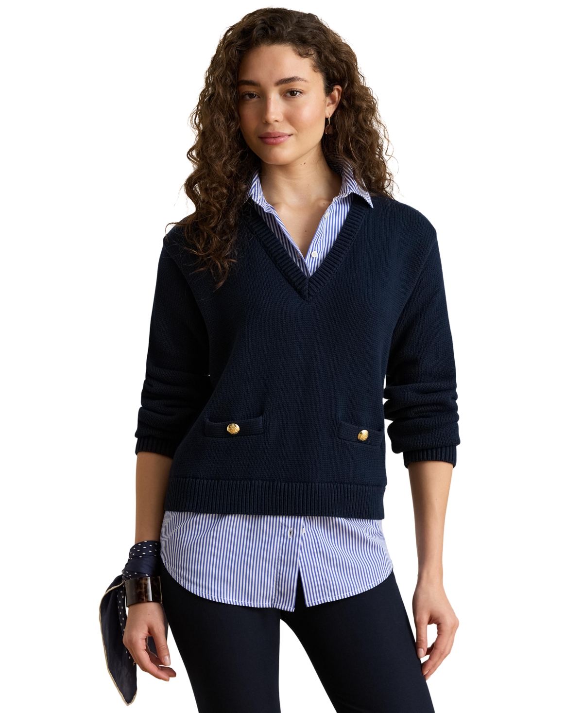 Click here for Lauren Ralph Lauren Womens Layered Button-Trim V-N... prices