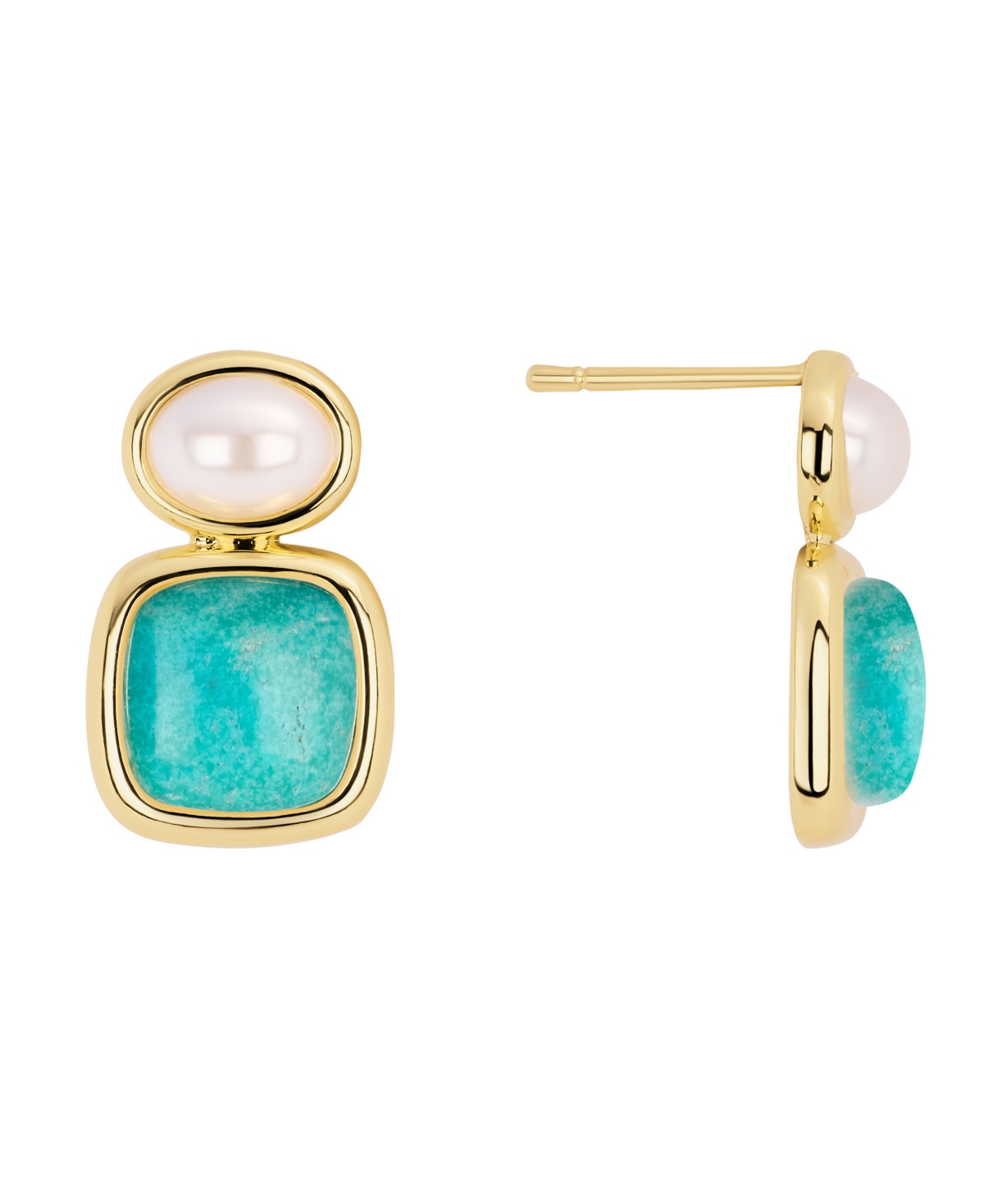 Click here for Macys Gold-Plated Lapis Imitation Pearl Stud Drop... prices