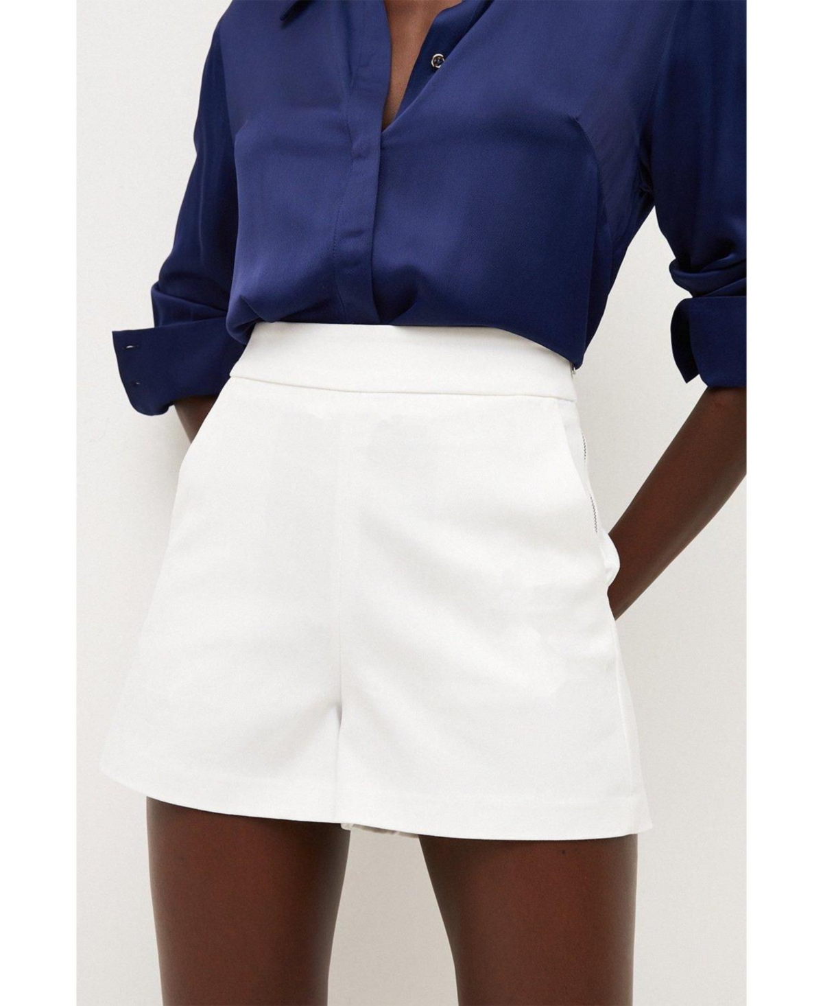 Click here for Karen Millen Womens Tech Woven Shorts - Ivory prices