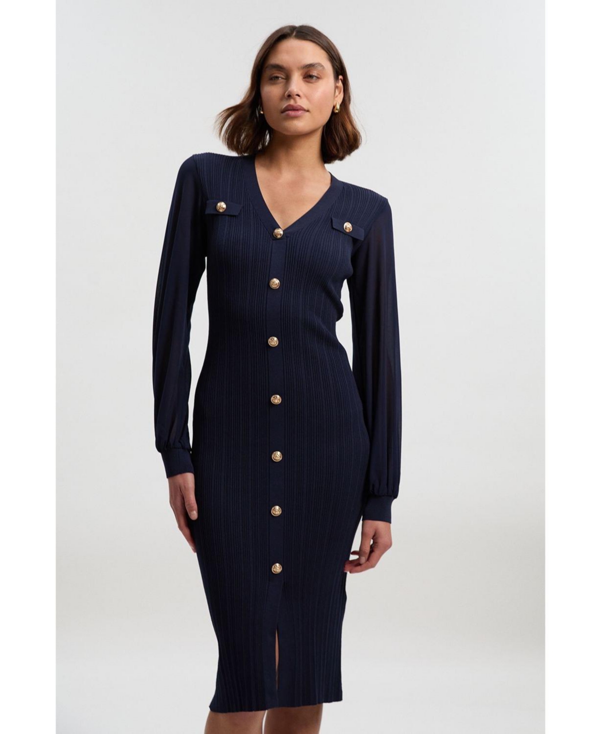 Click here for Karen Millen Womens V-Neck Long-Sleeve Rib-Knit Dr... prices