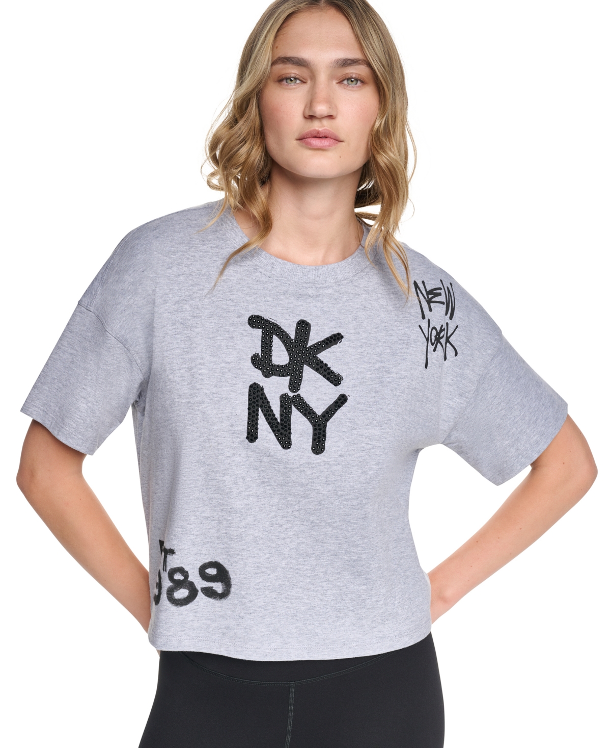 Click here for Dkny Sport Womens Graffiti Logo T-Shirt - Pearl Gr... prices