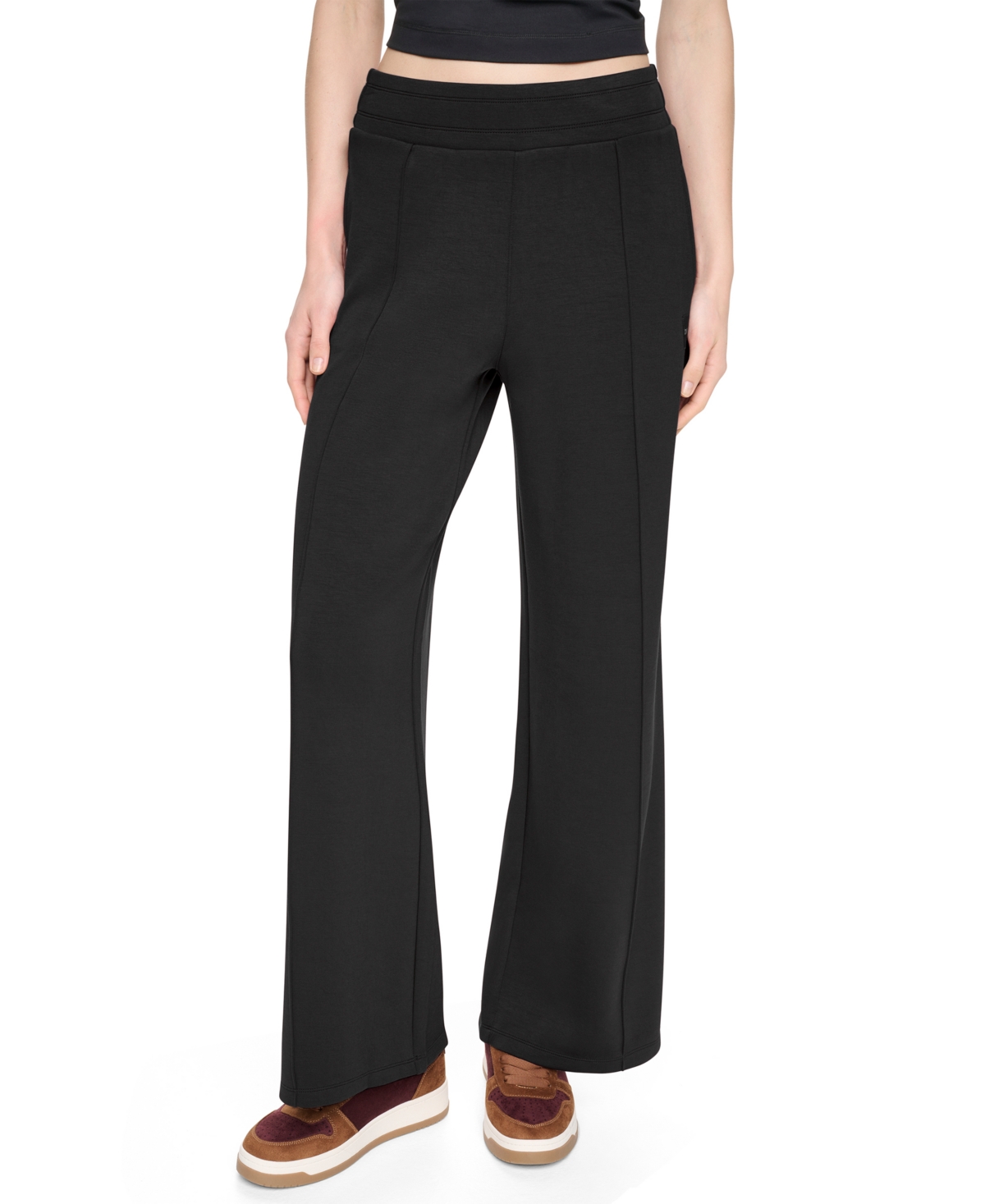 Dkny Sport Womens High-Rise Wide-Leg Pants - Black