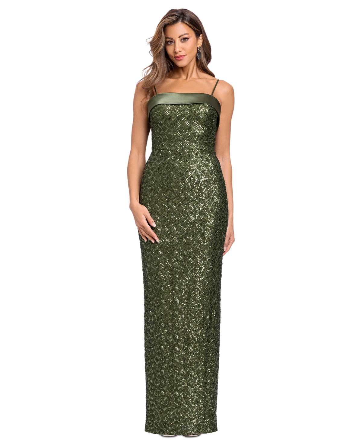 Click here for Xscape Womens Sequin Satin Combination Gown - Oliv... prices