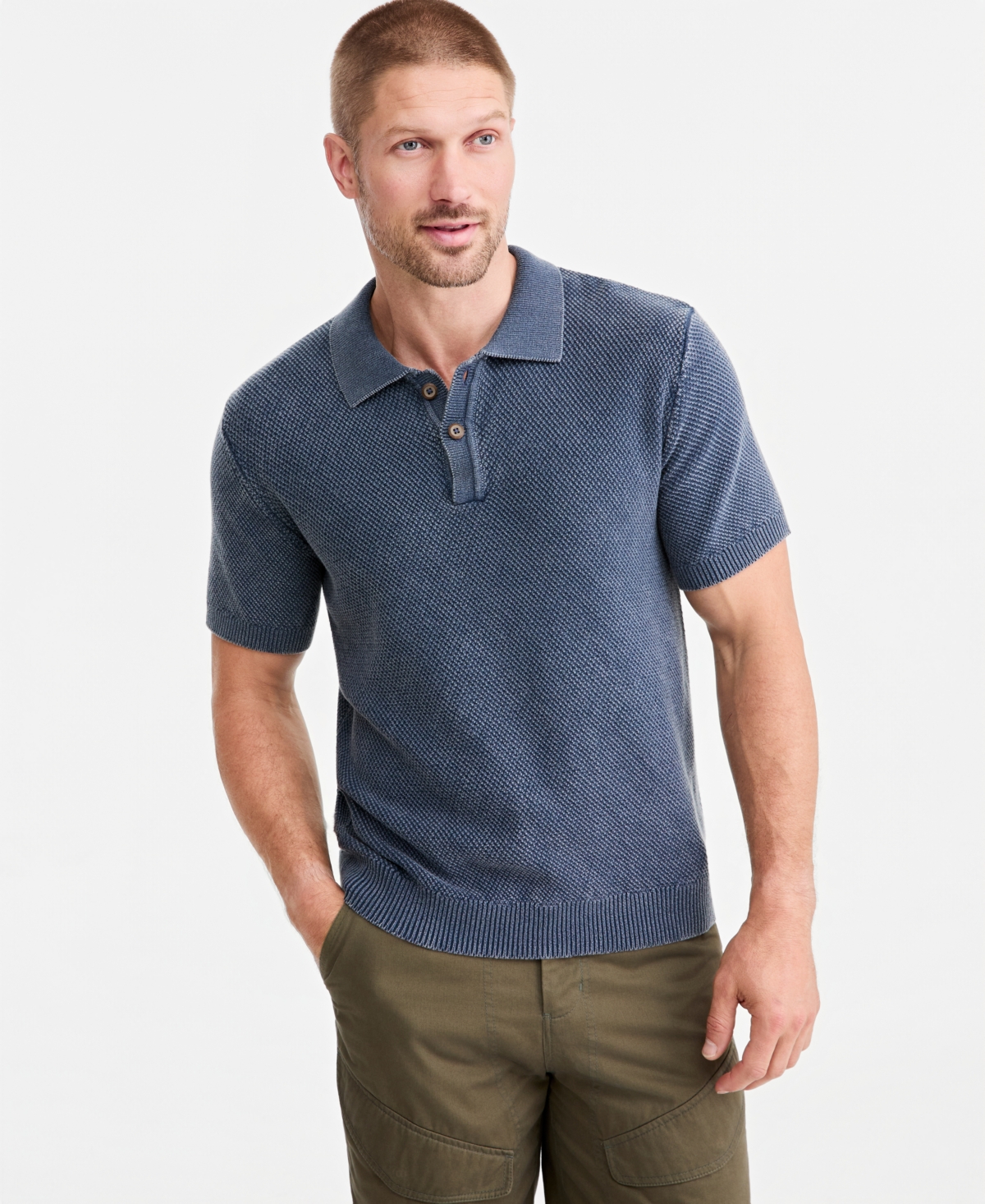 Click here for Sun + Stone Mens Short-Sleeve Textured Polo Sweate... prices