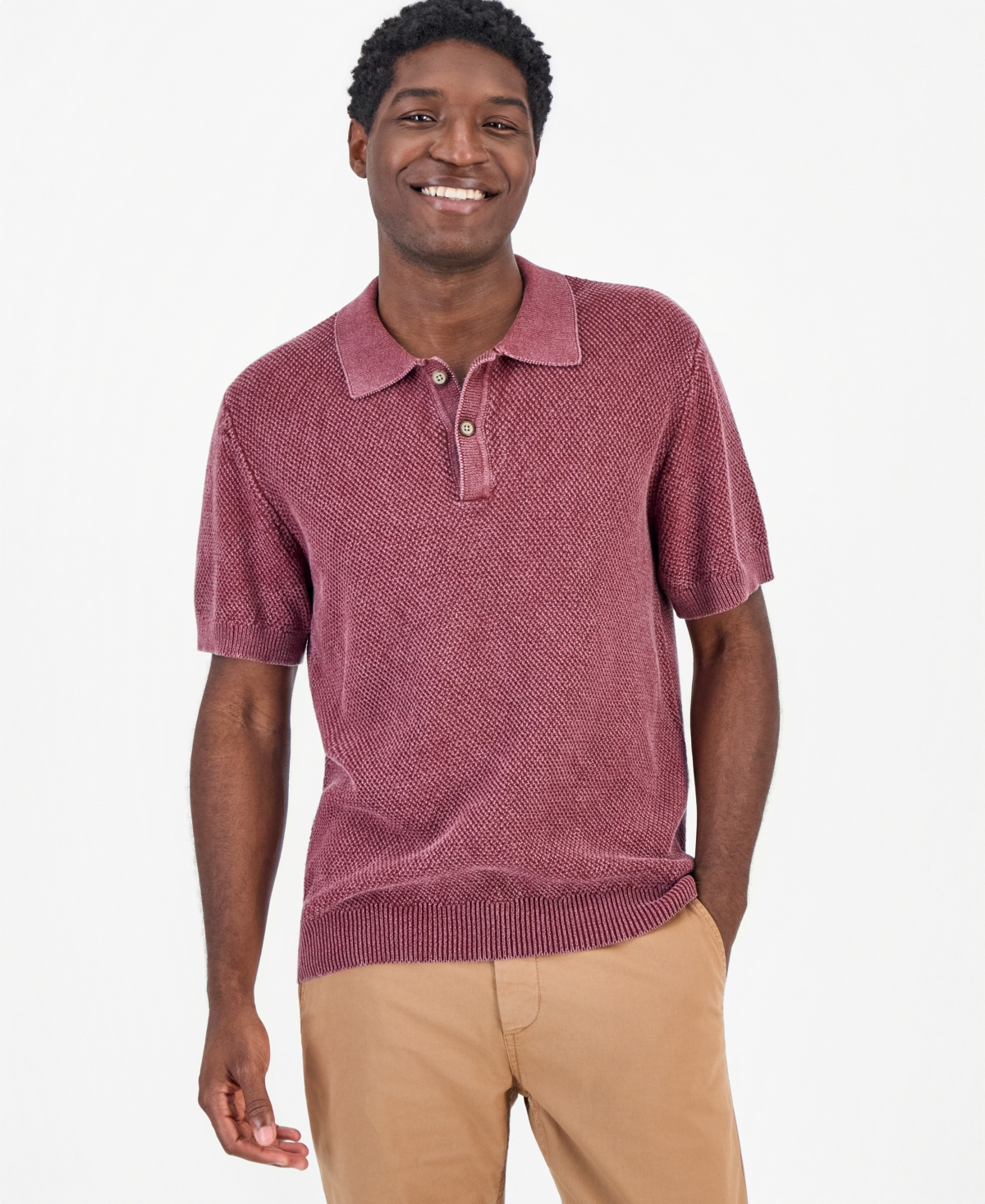 Click here for Sun + Stone Mens Short-Sleeve Textured Polo Sweate... prices