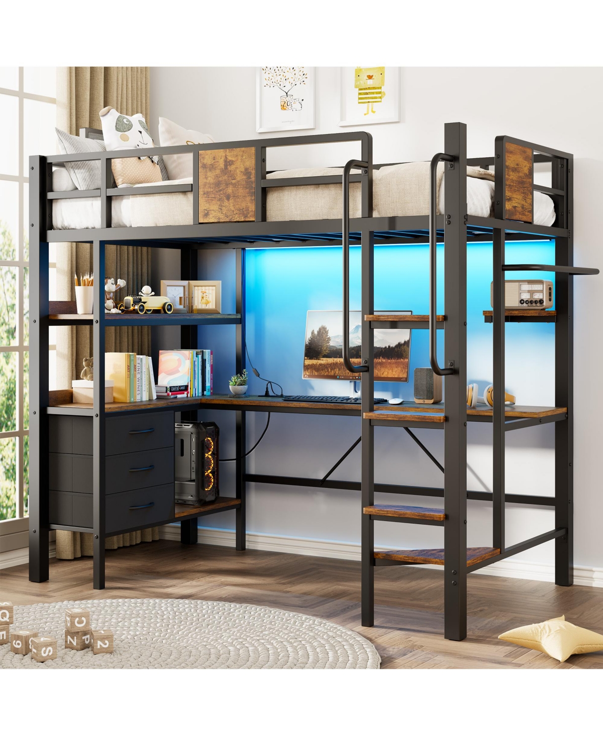 Click here for gaomon Twin Loft Bed with Desk  Stairs  Led Lights... prices