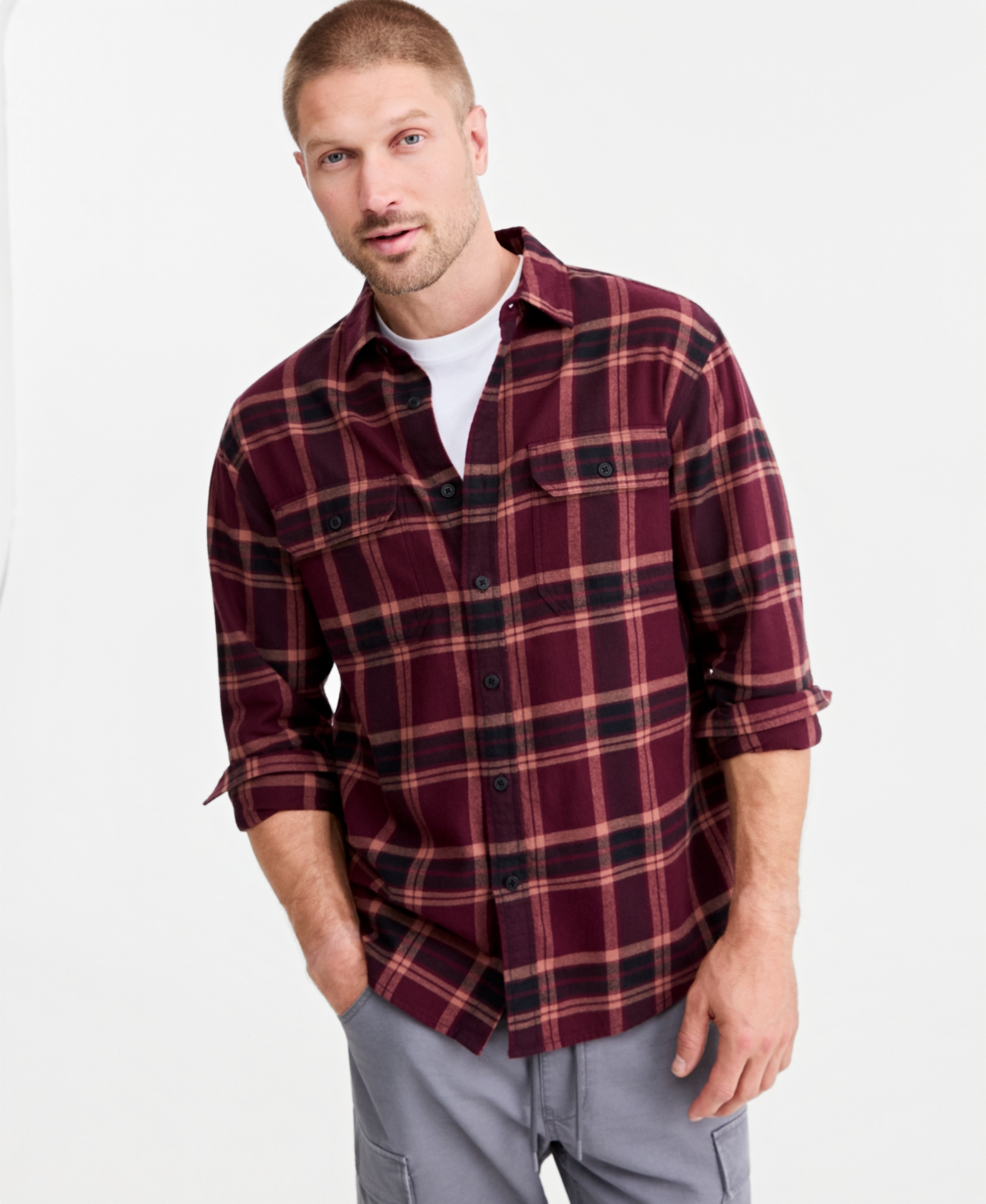 Click here for Sun + Stone Mens Barry Plaid Flannel Shirt  Macys... prices