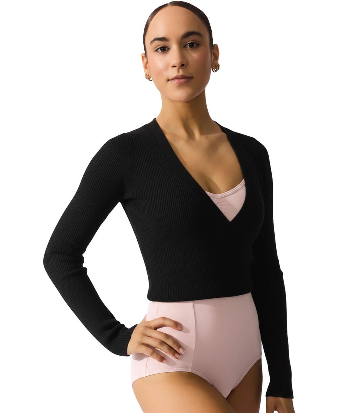 Click here for Capezio Womens Ribbed Knit Wrap Sweater - Black prices