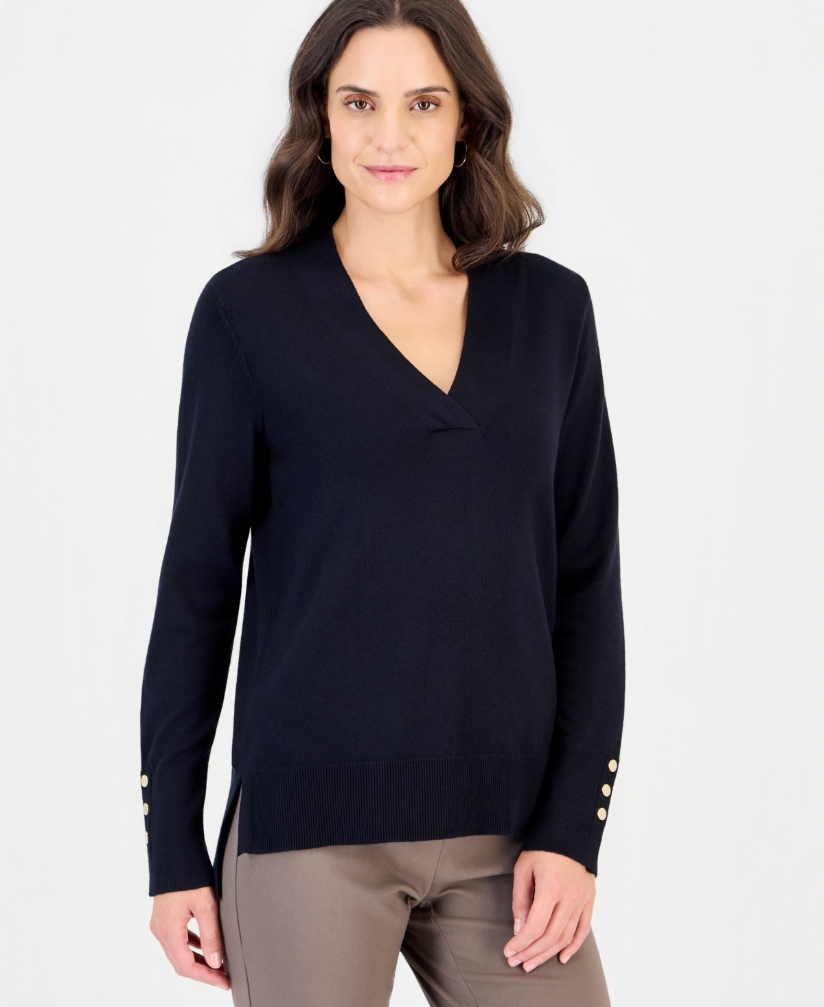 Click here for Jm Collection Womens High-Low Hem V-neck Sweater... prices
