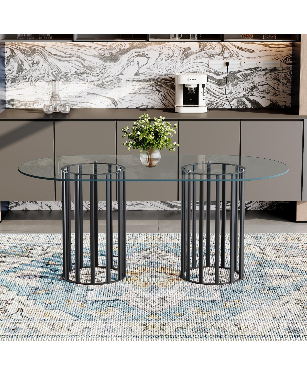 Click here for Clihome 71 Inch Oval Tempered Glass Dining Table... prices