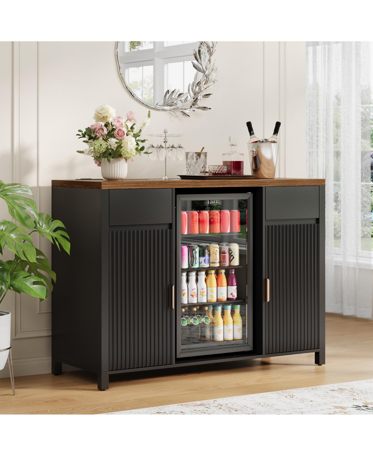 Click here for homfan 53 Coffee Bar Cabinet with Fridge Space Cha... prices