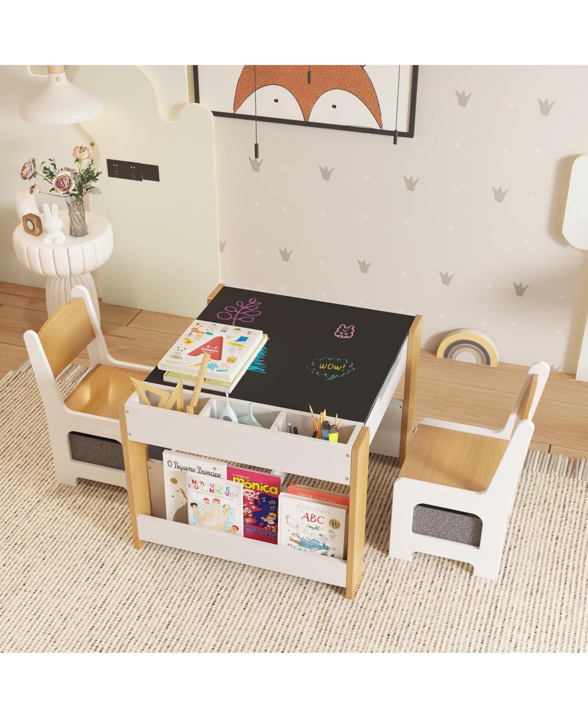 Click here for homfan Kids Table and 2-Chair Set with 3-Compartme... prices