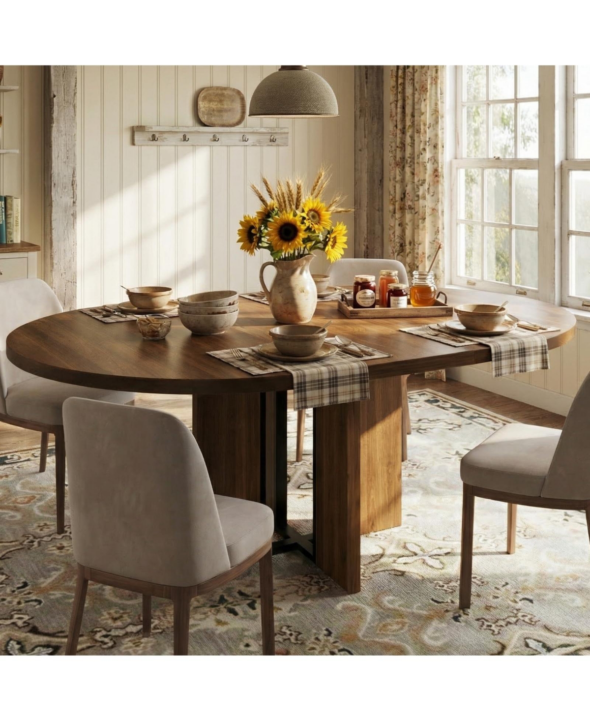 Click here for homfan 47-63 Extendable Farmhouse Dining Table wit... prices