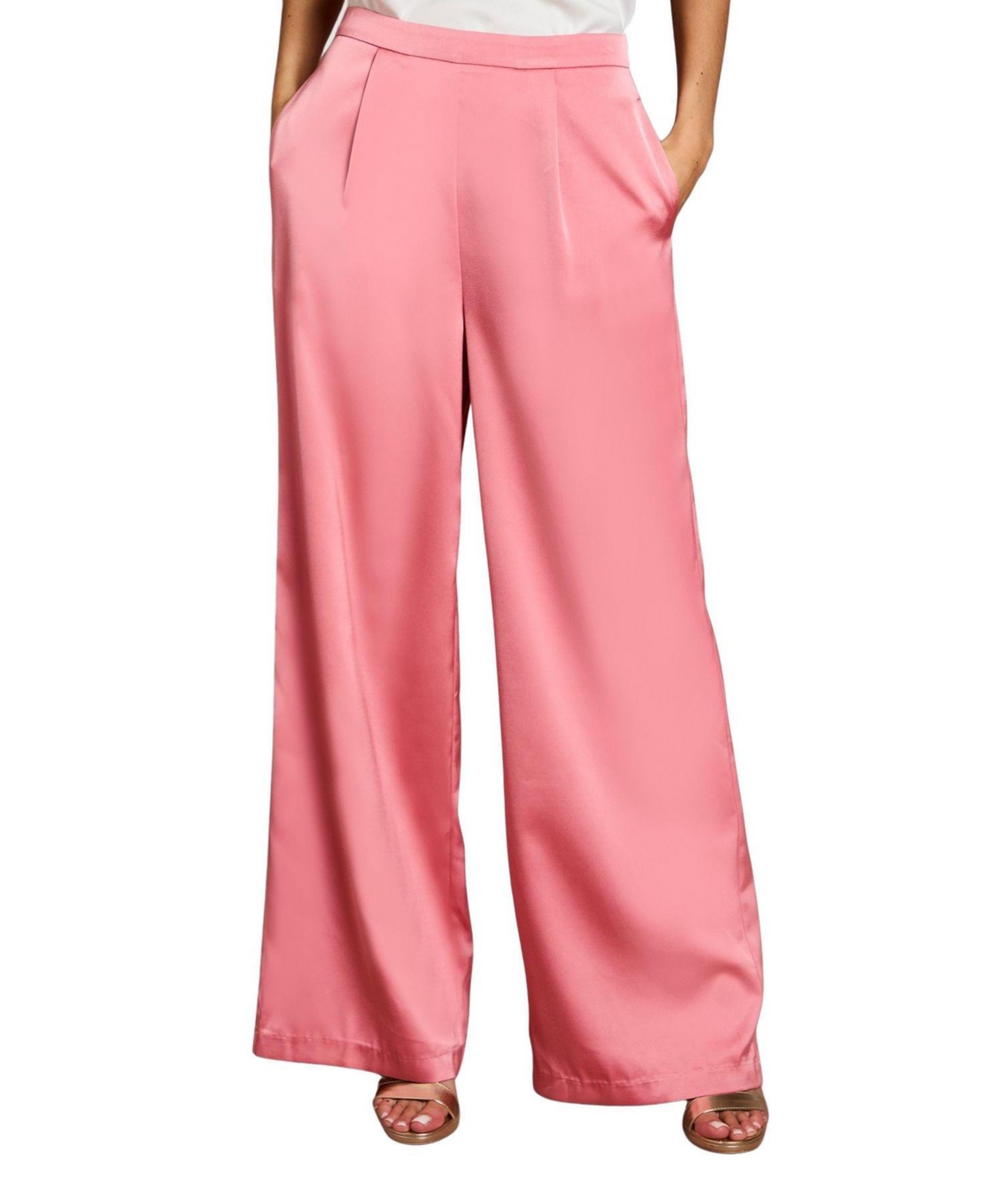 Click here for Coast Womens Satin High-Waist Flare Trousers - Ros... prices