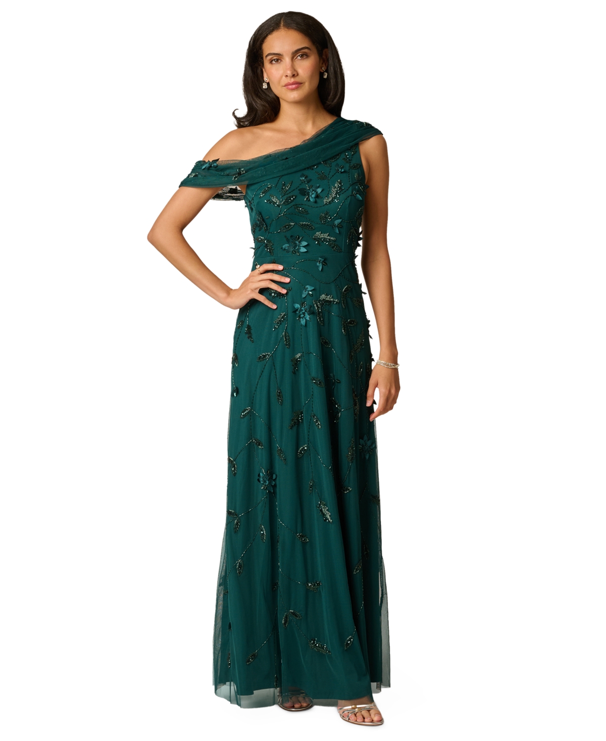 Click here for Adrianna Papell Womens One-Shoulder Beaded Ball Go... prices
