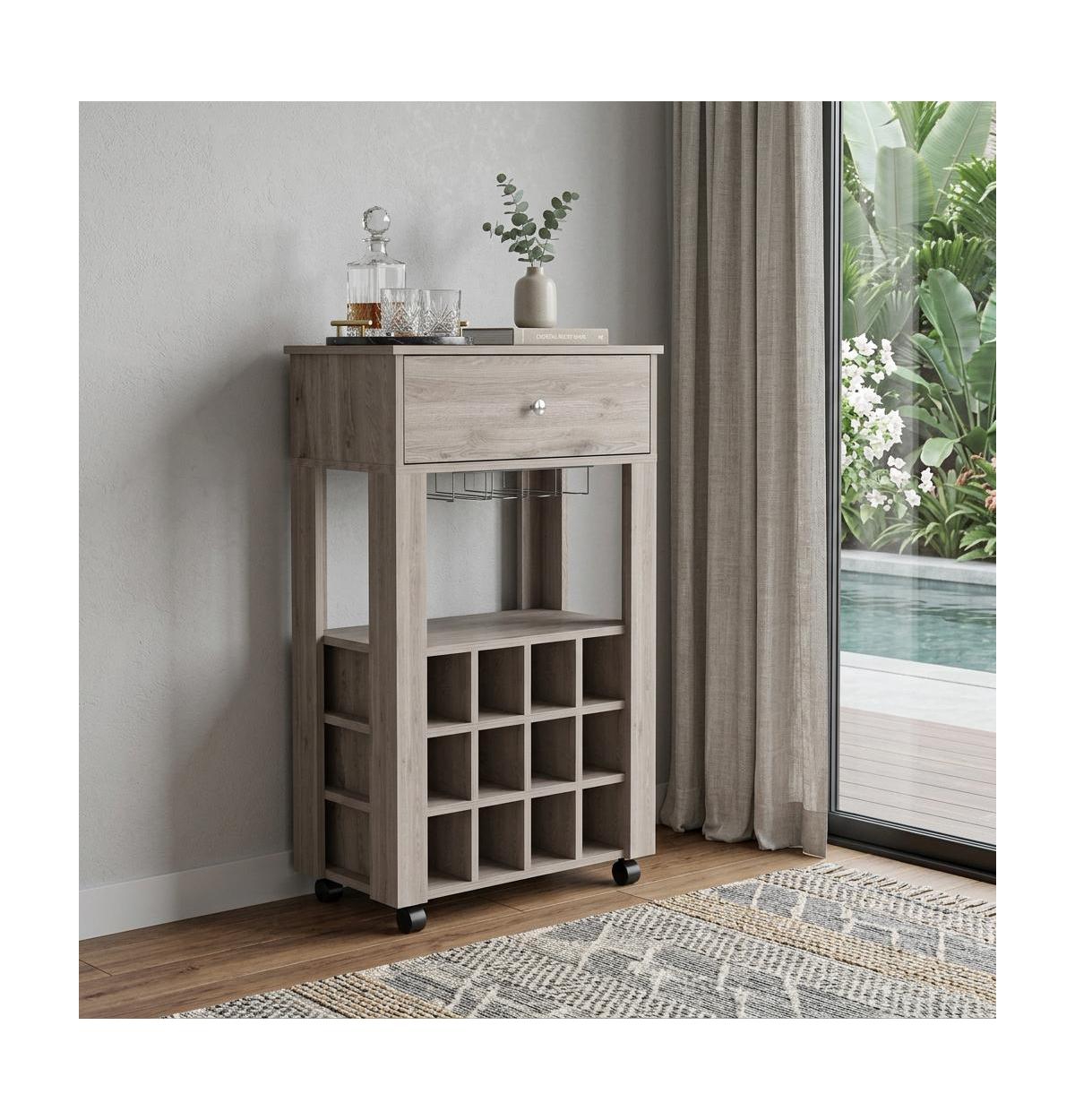 Click here for HomeRoots Rolling Bar Cart with Wine Storage - Nat... prices