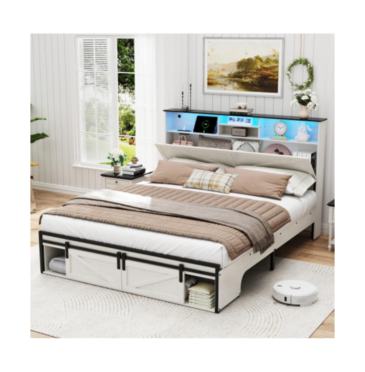Click here for Lucky One Queen Size Farmhouse Bed Frame with Stor... prices