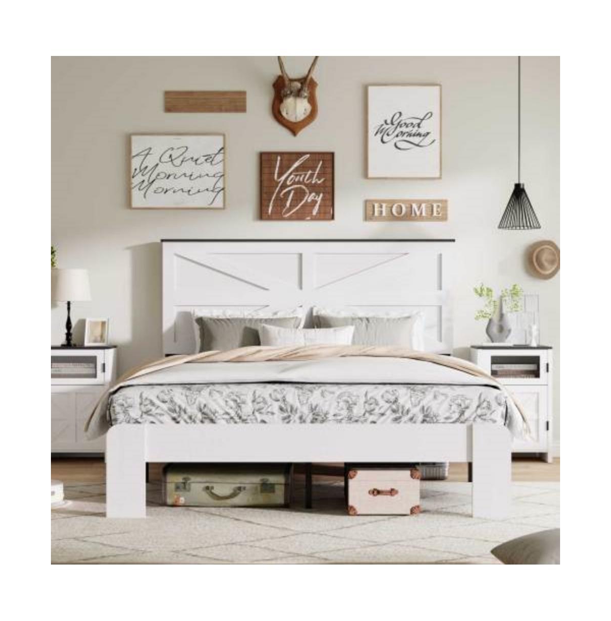 Click here for Lucky One Full Size Wood Platform Bed Frame with I... prices