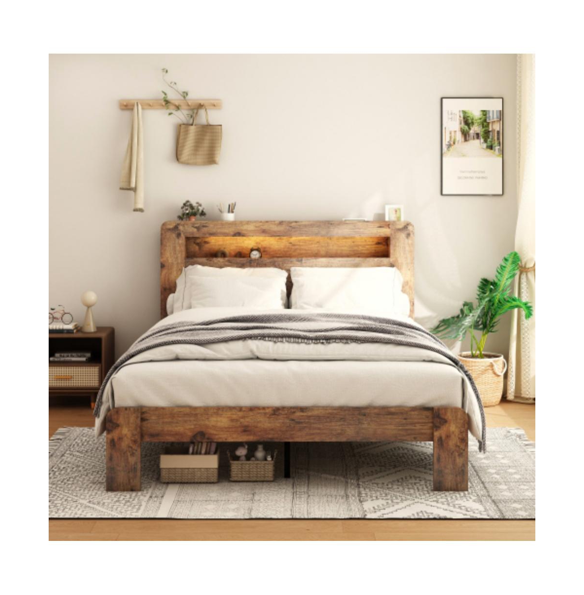 Click here for Lucky One Full Size Wood Platform Bed Frame with S... prices