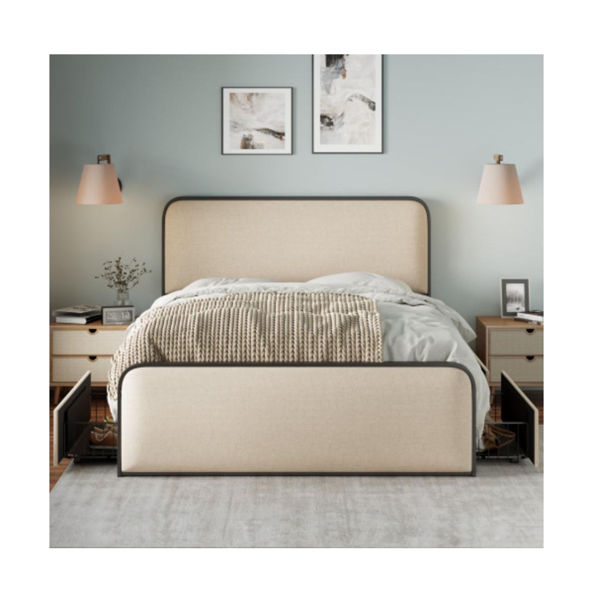 Click here for Lucky One Queen Size Modern Metal Bed Frame with C... prices