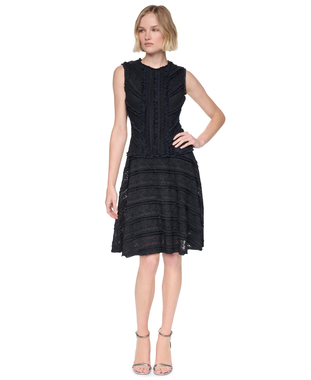 Click here for Dkny Womens Sleeveless Crew Neck Ruffle Hem Dress... prices