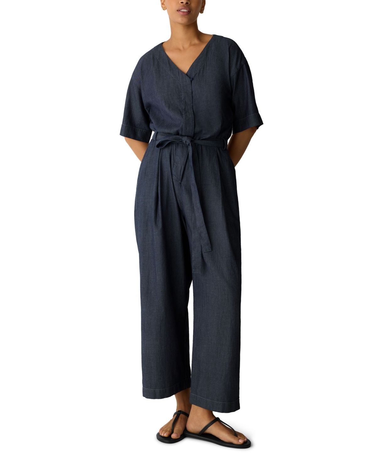 Click here for Eileen Fisher Petite Twill Wide-Leg Belted Jumpsui... prices