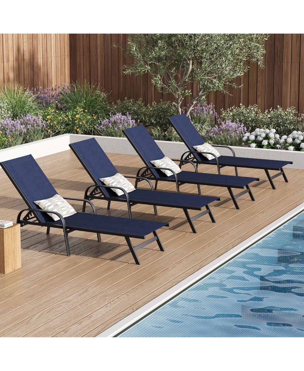 Click here for homfan Set of 4 Navy Blue Outdoor Lounge Chairs  A... prices