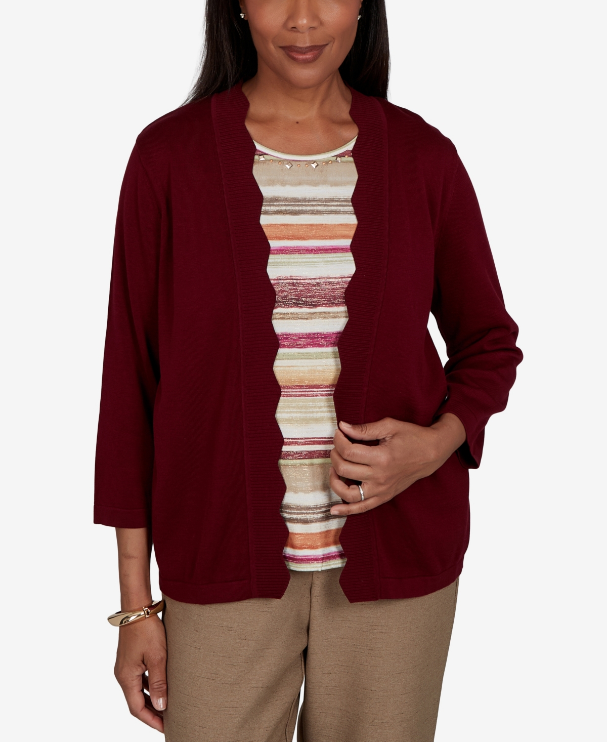 Click here for Alfred Dunner Petite Union Square Scalloped Cardi... prices