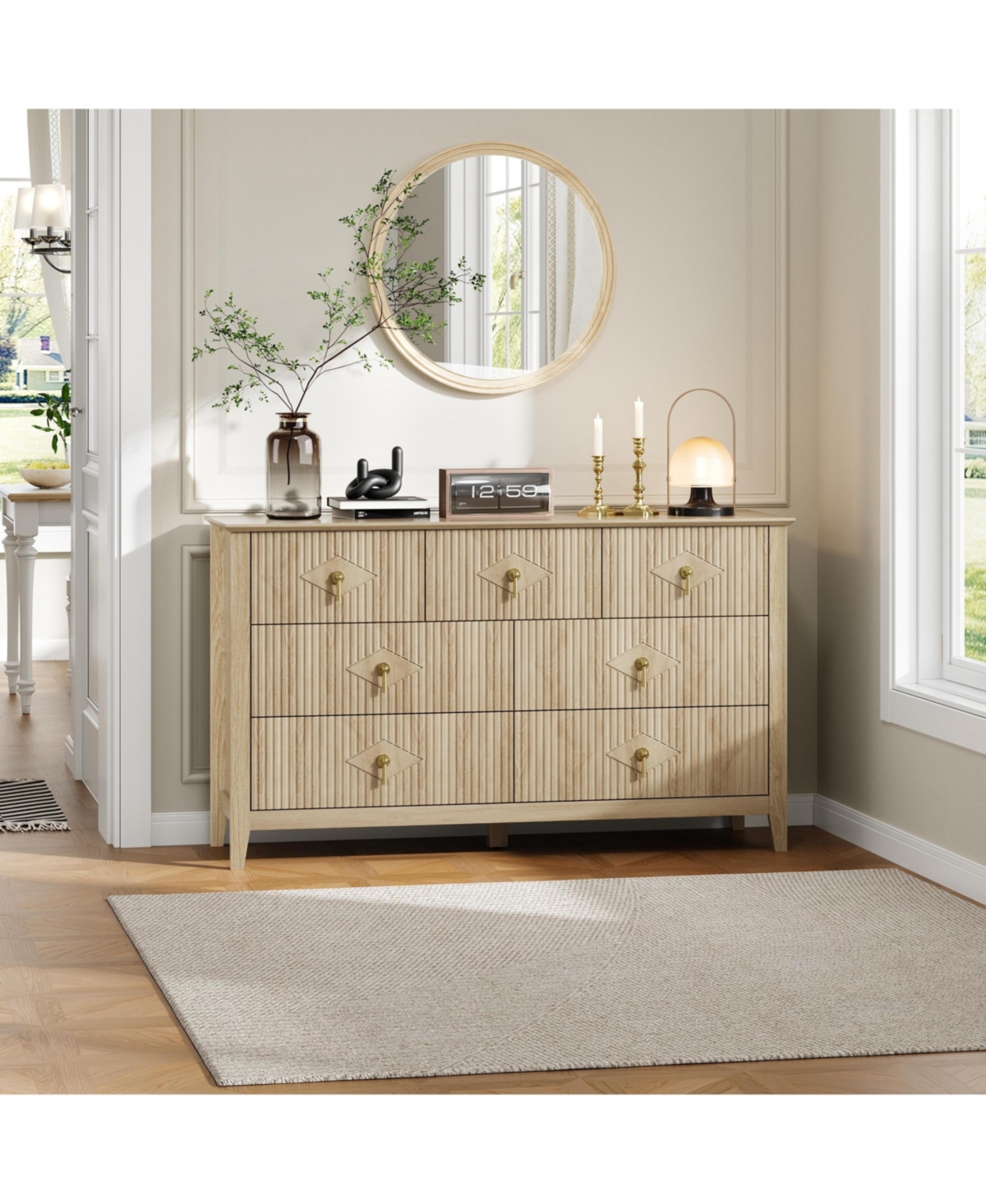 Click here for homfan Modern Fluted 7-Drawer Dresser  54 Wide Woo... prices