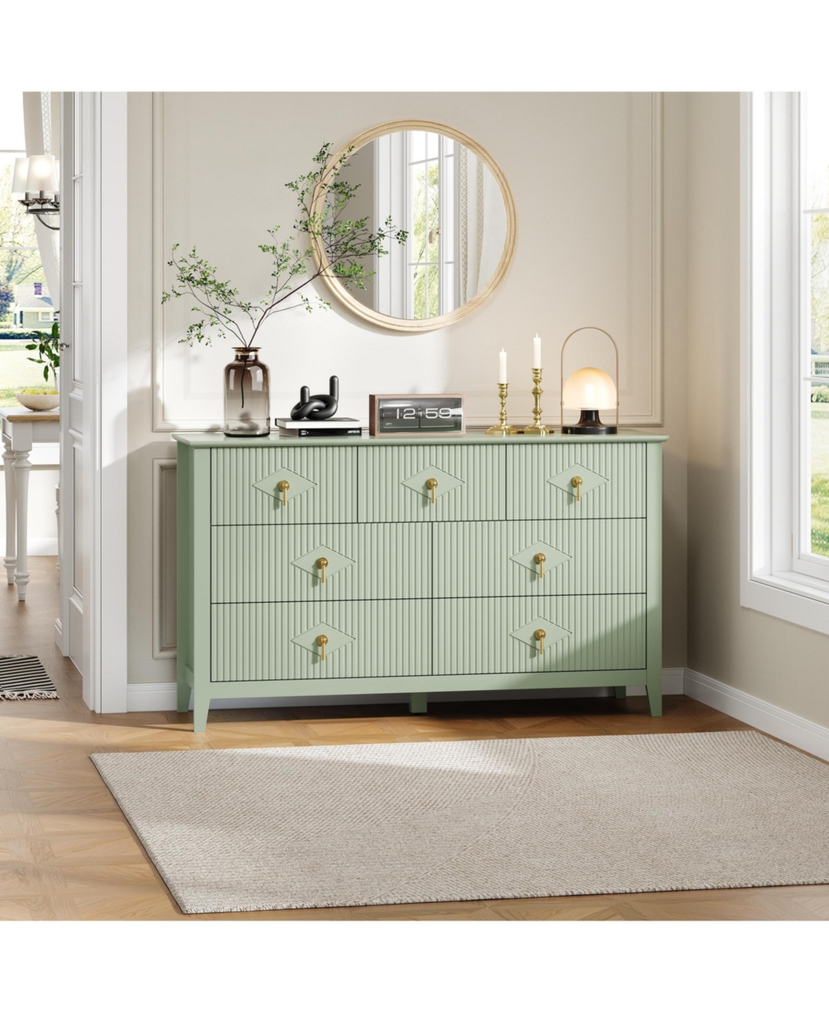 Click here for homfan Modern Fluted 7-Drawer Dresser  54 Wide Woo... prices