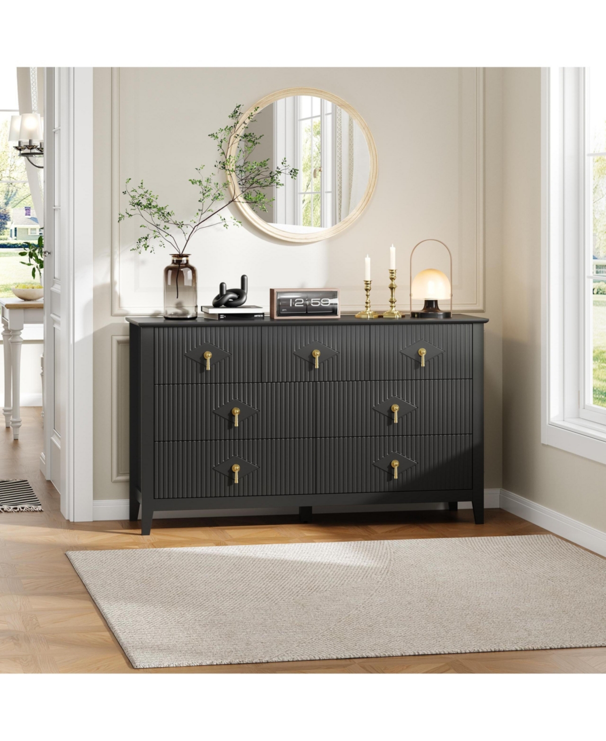Click here for homfan Modern Fluted 7-Drawer Dresser  54 Wide Woo... prices