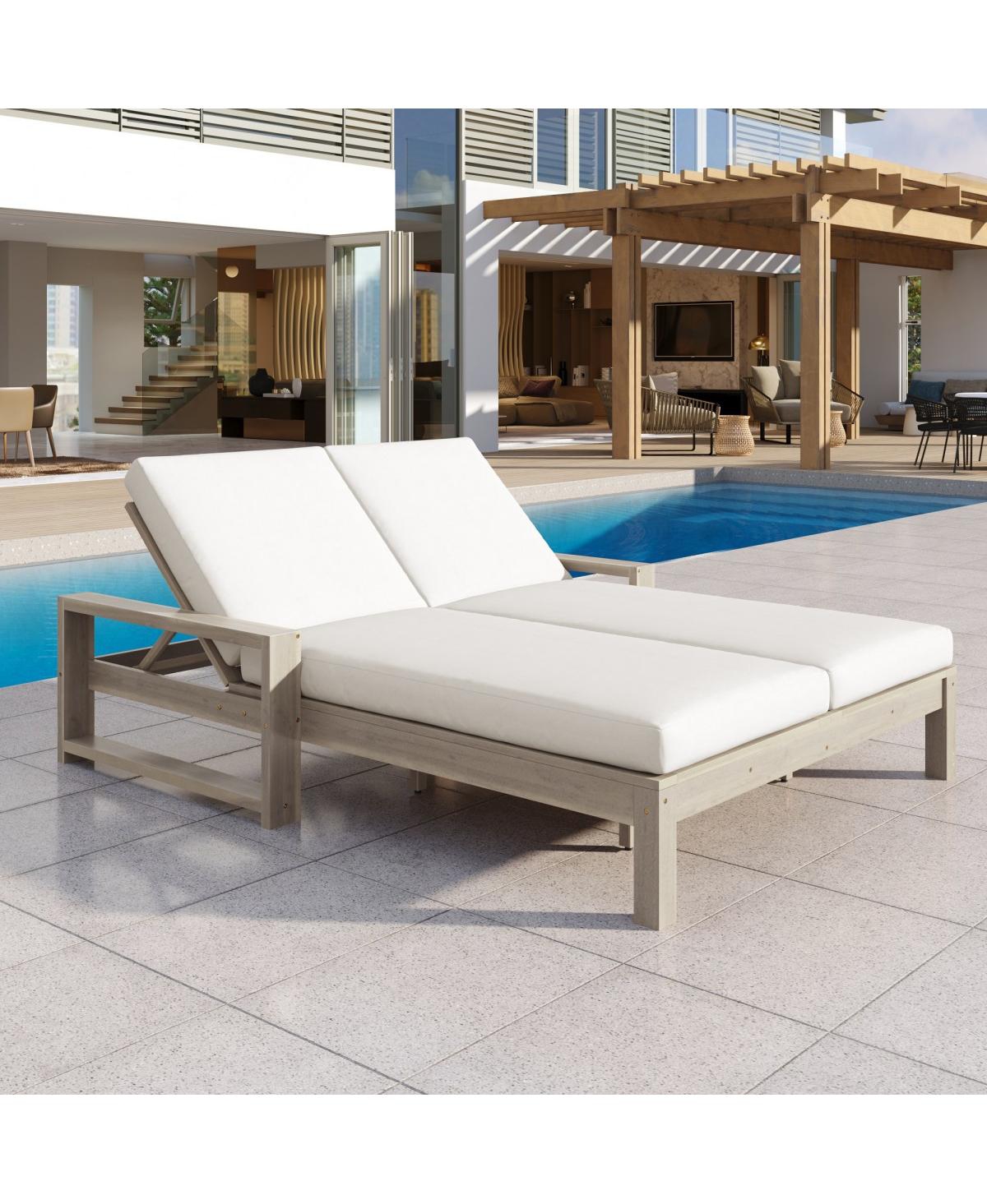 Click here for Asagikoiai Acacia Wood Patio Double Lounge Chair w... prices