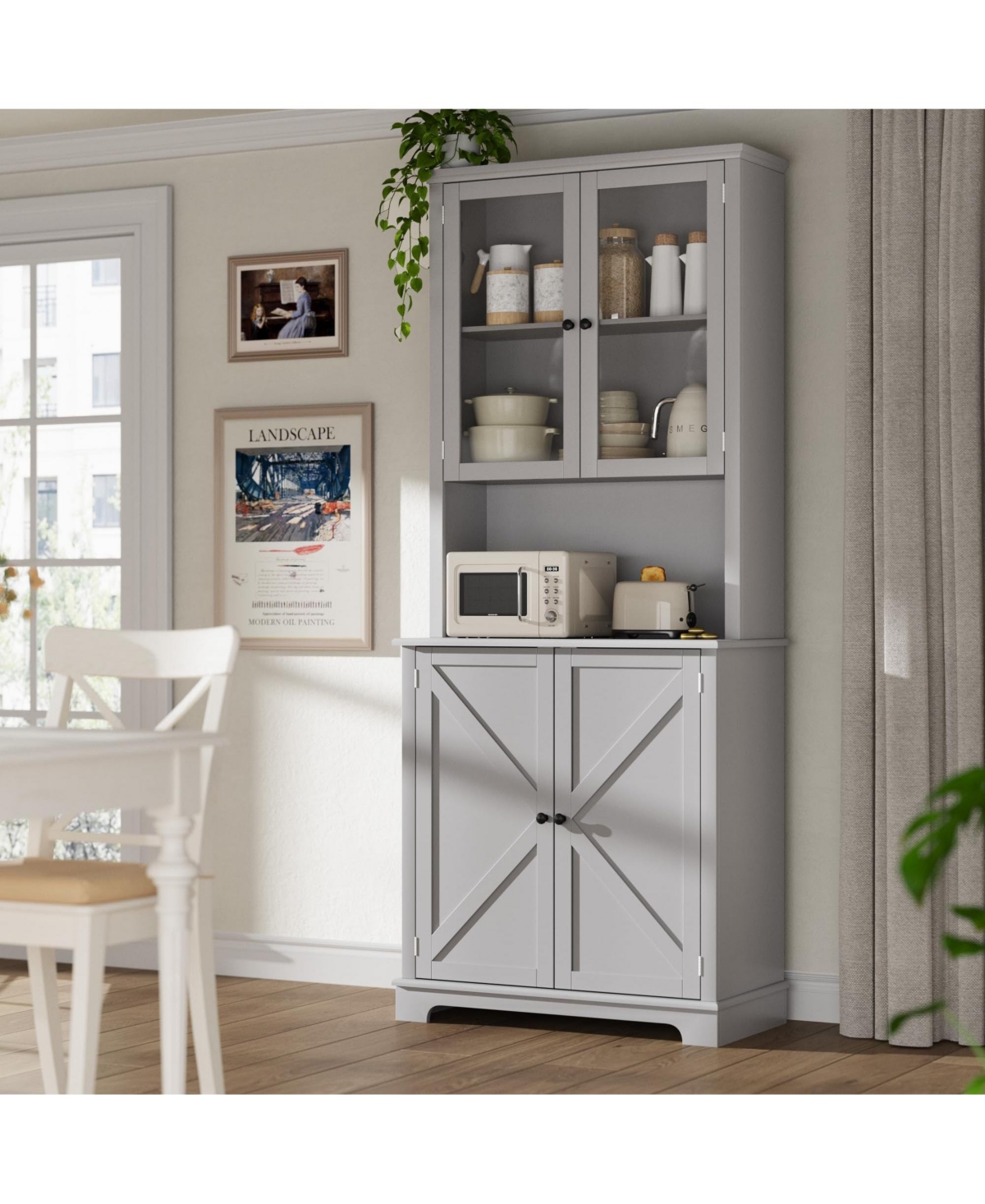 Click here for homfan 72Tall Farmhouse Kitchen Hutch with Glass D... prices