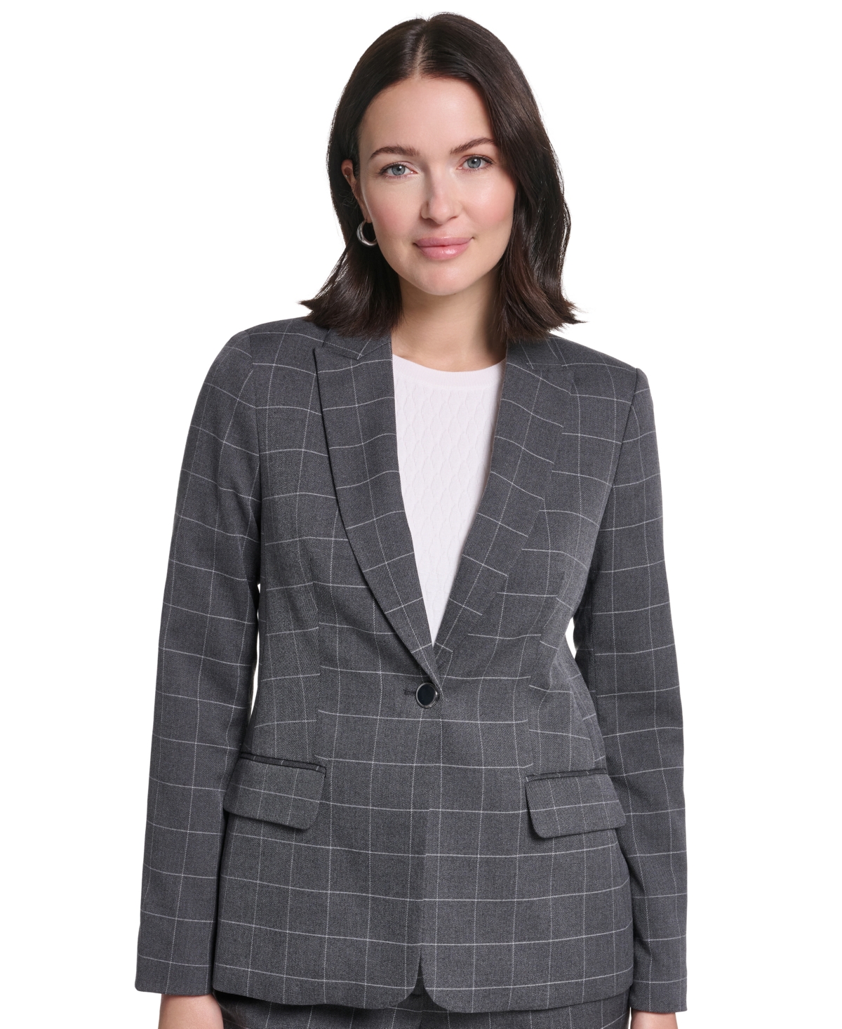 Click here for Calvin Klein Womens One-Button Notch Lapel with Fr... prices