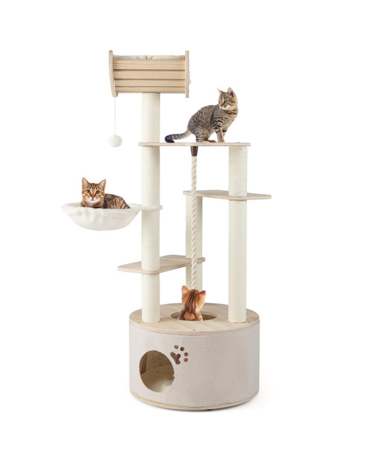 Click here for Hongge 55 Inch Wooden Cat Tree with Arched Perch C... prices