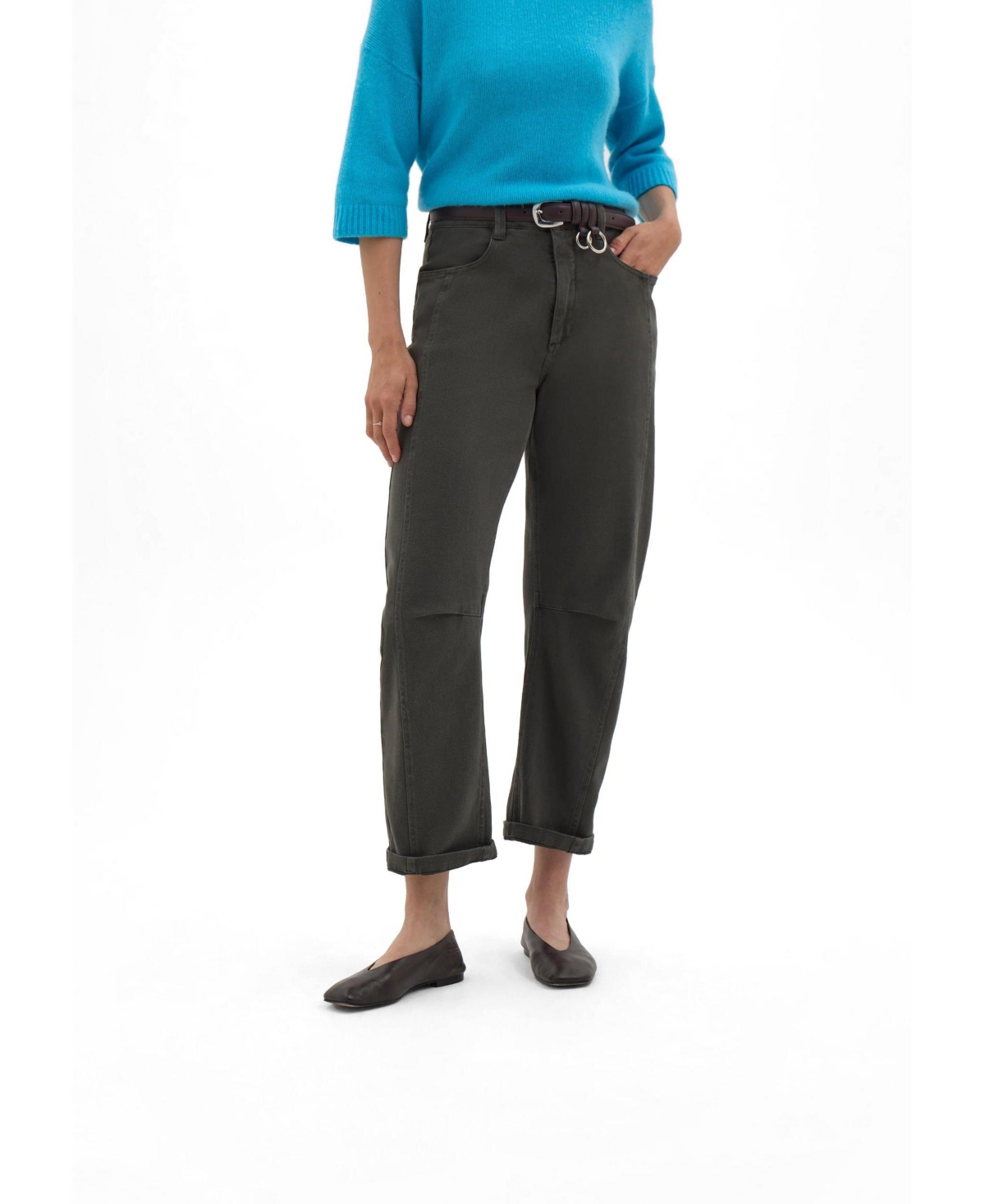 Click here for Hush Womens Cordi Barrel-Leg Twill Pants - Dark kh... prices