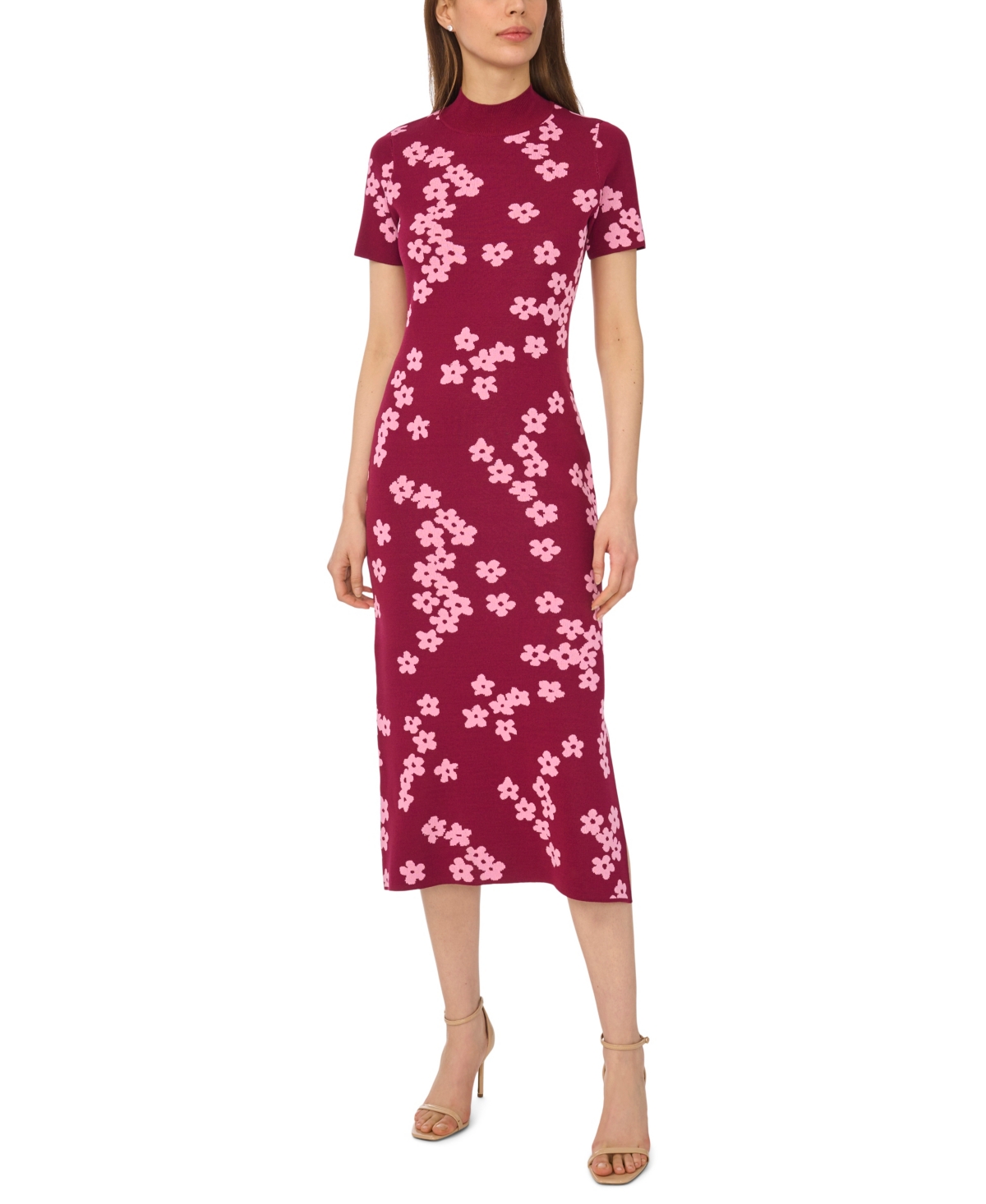 Click here for CeCe Womens Flower Jacquard Maxi Knit Dress - Burg... prices
