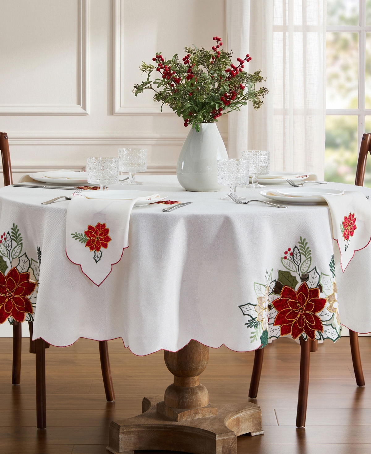 Click here for Elrene Classic Holiday Poinsettia Cutwork Scallope... prices
