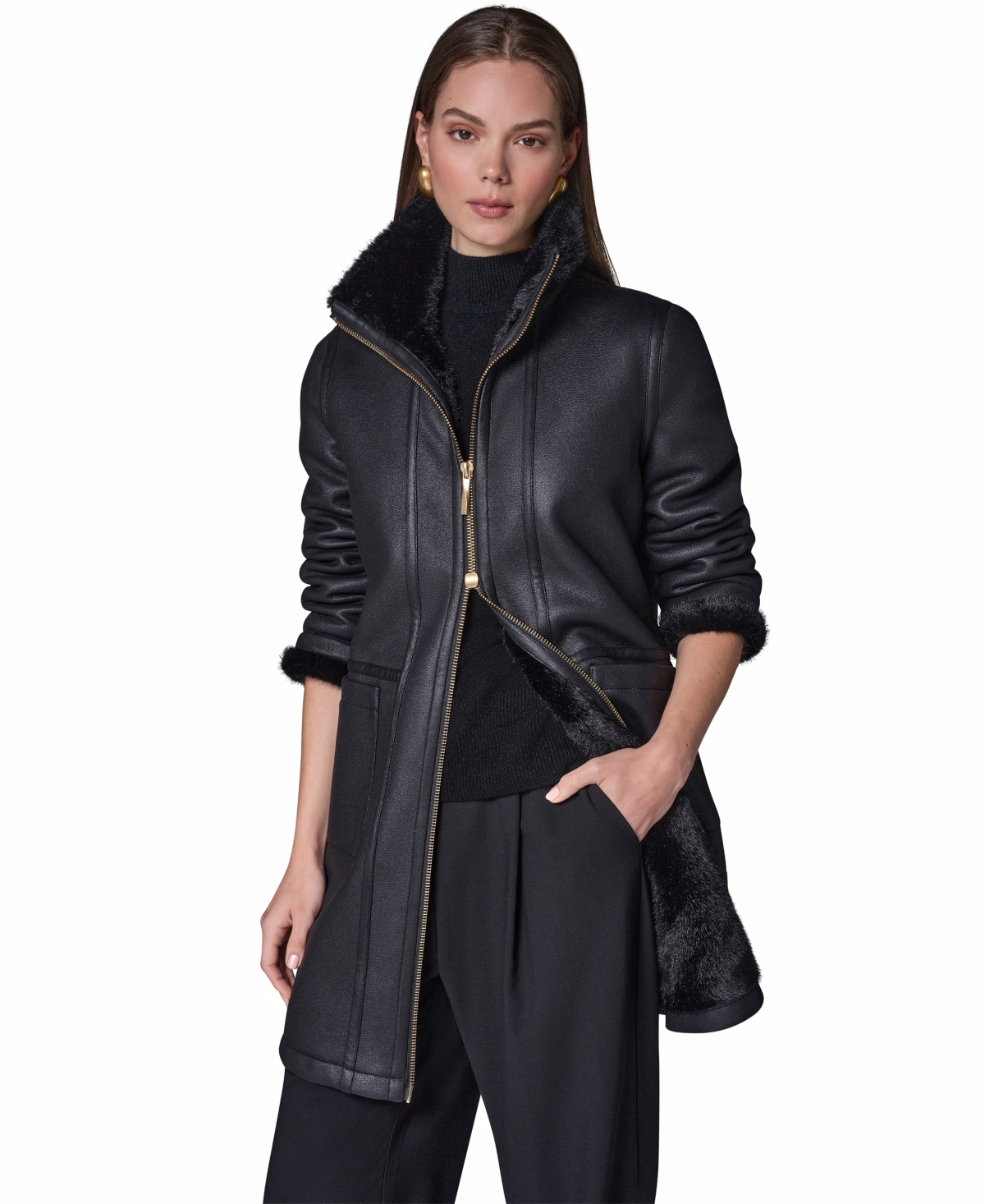 Click here for Donna Karan New York Womens Faux Shearling Coat -... prices