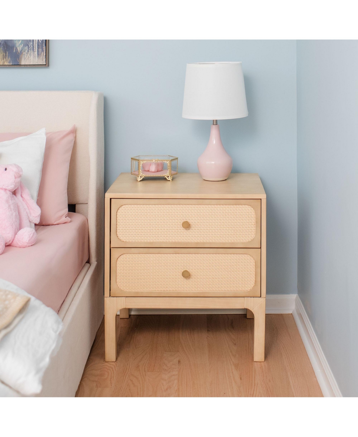 Click here for Max & Lily Elio/Rattan 2 Drawer Nightstand - Blond... prices