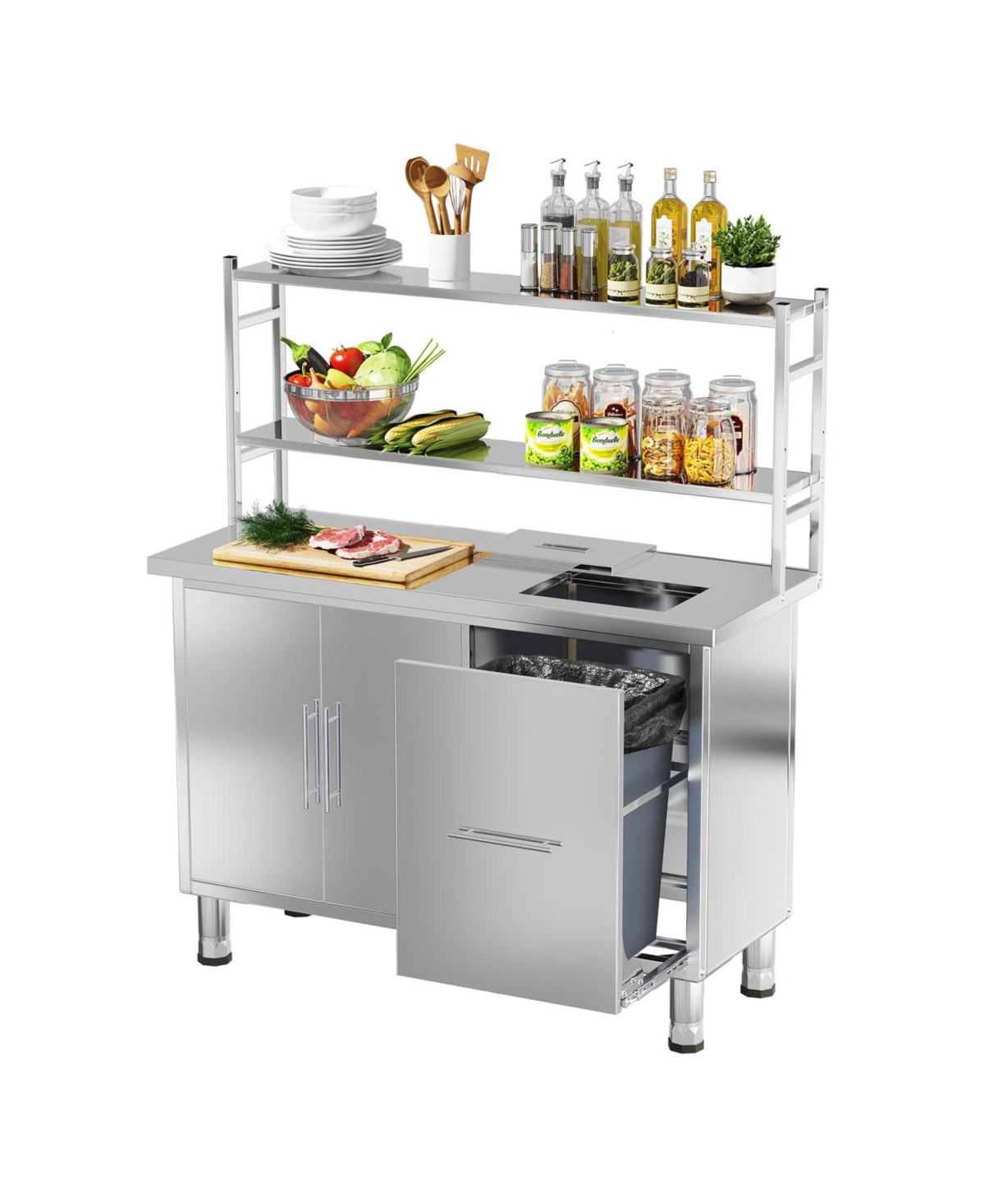 Click here for Aecojoy Stainless Steel Prep Table w Trash Bin Cab... prices