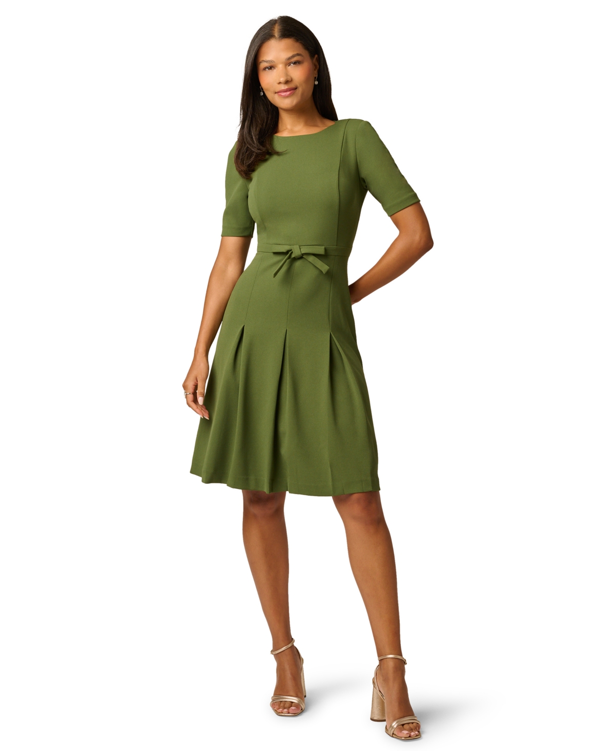 Click here for Adrianna Papell Petite Bow-Front Pleated A-Line Dr... prices