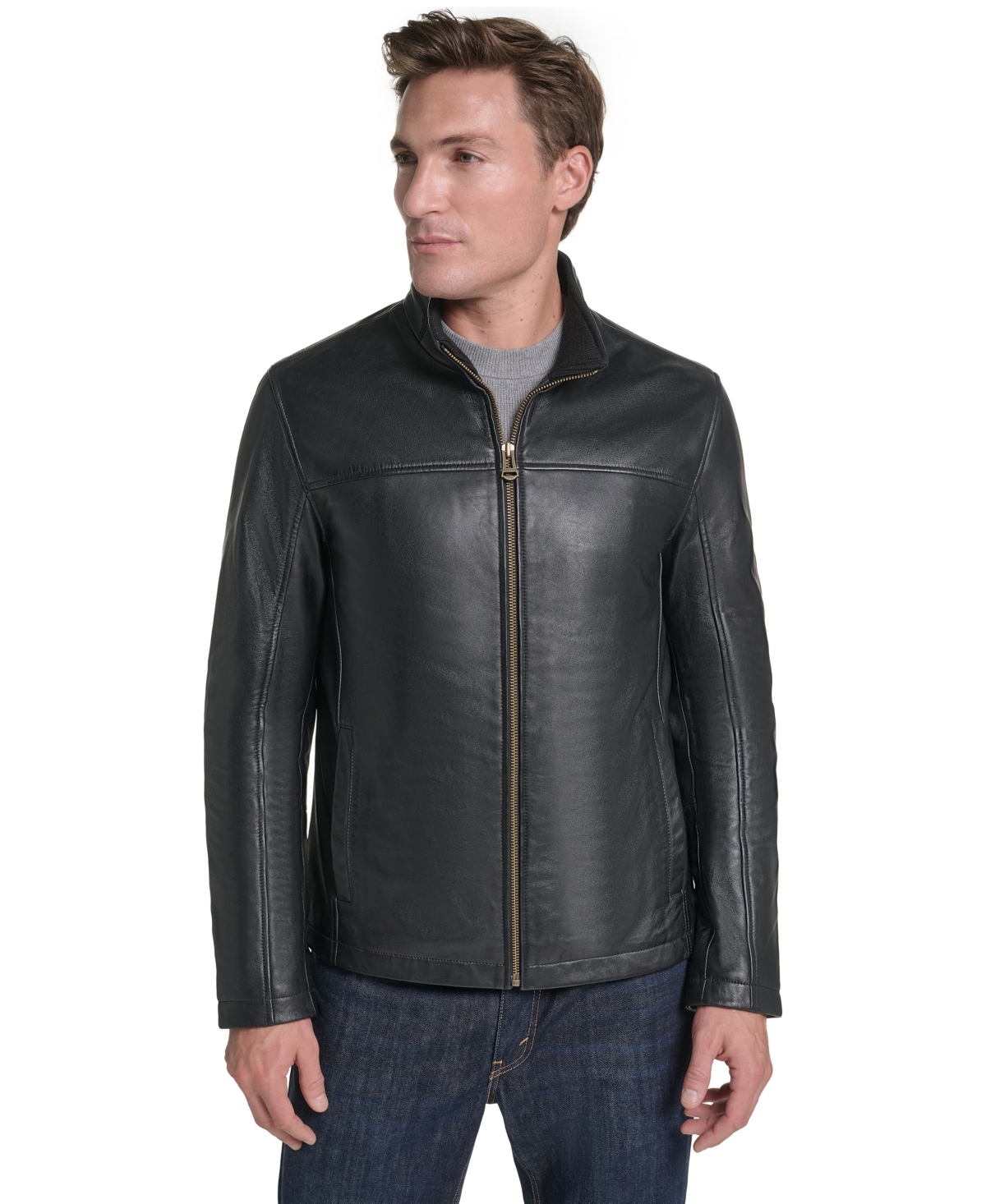 Click here for Cole Haan Mens Leather Convertible Collared Jacket... prices