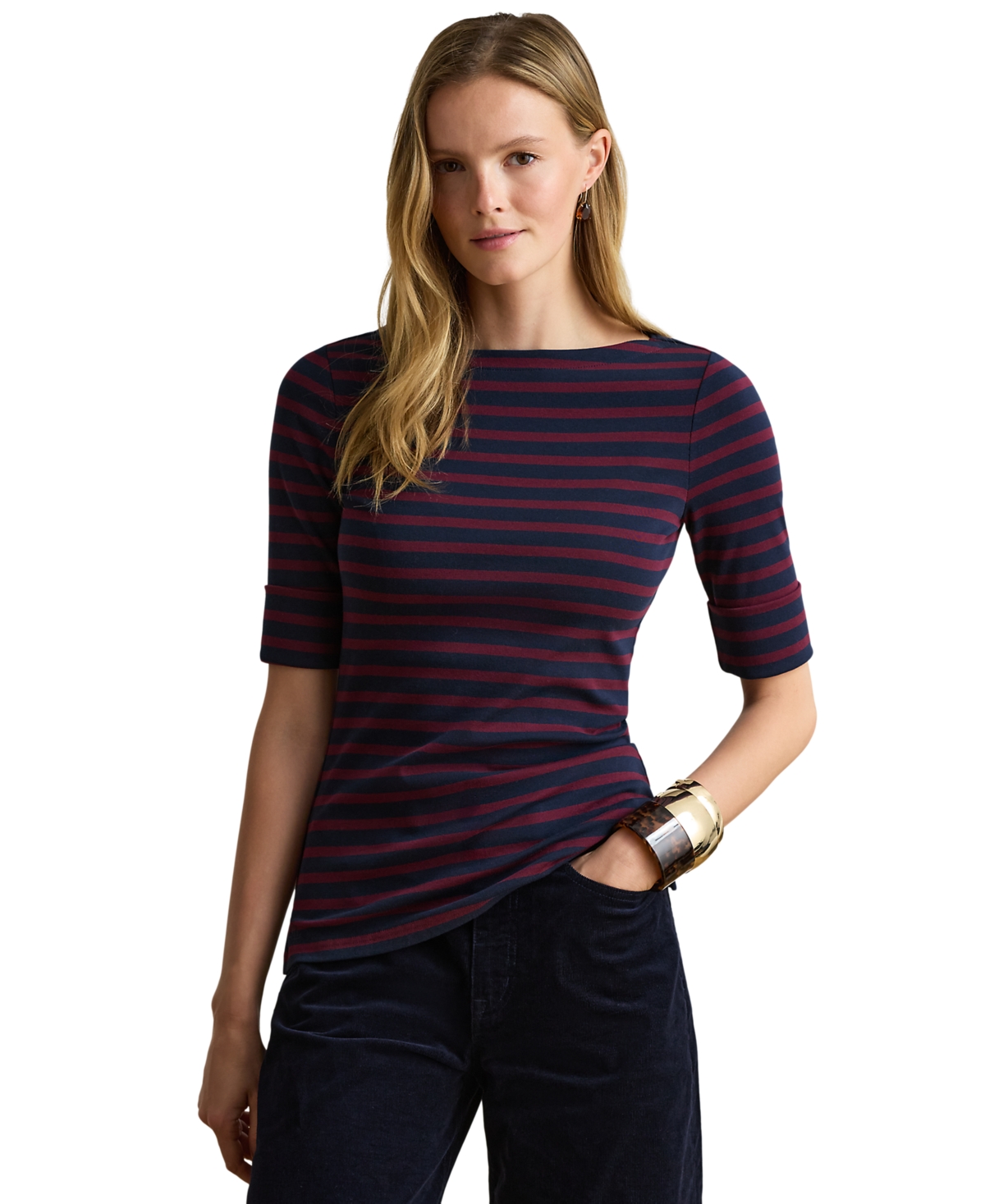 Click here for Lauren Ralph Lauren Womens Striped Stretch Cotton... prices