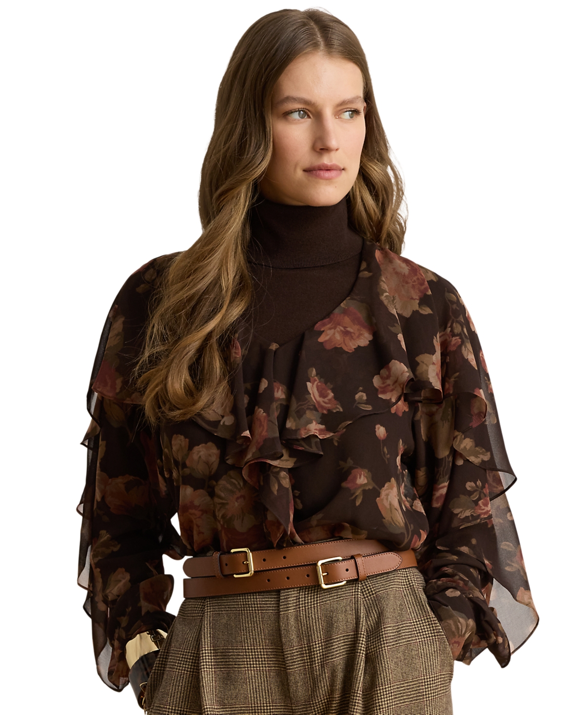 Click here for Lauren Ralph Lauren Petite Floral Ruffle-Trim Chif... prices