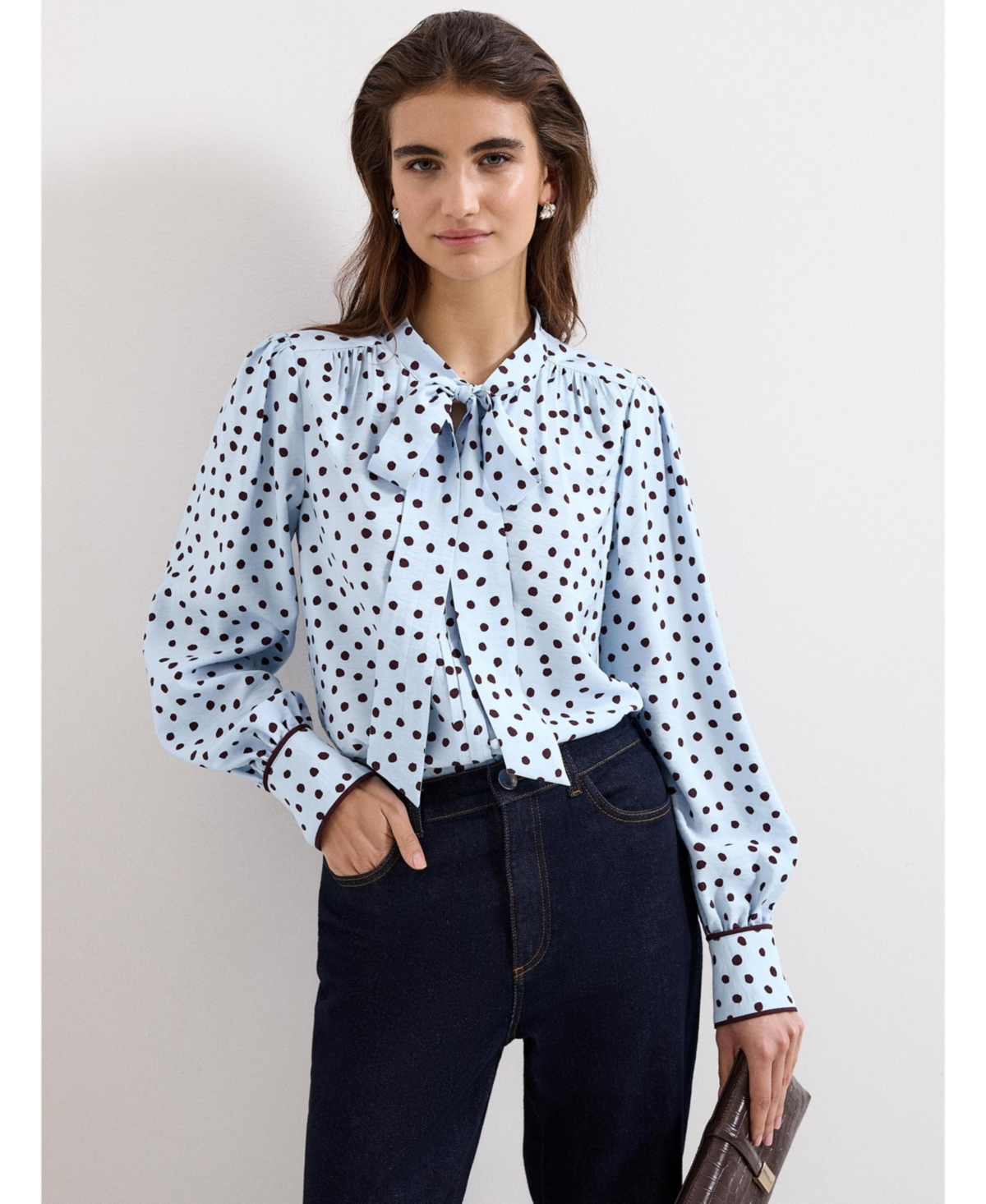 Click here for Phase Eight Womens Tie Neck Polka Dot Blouse - Blu... prices