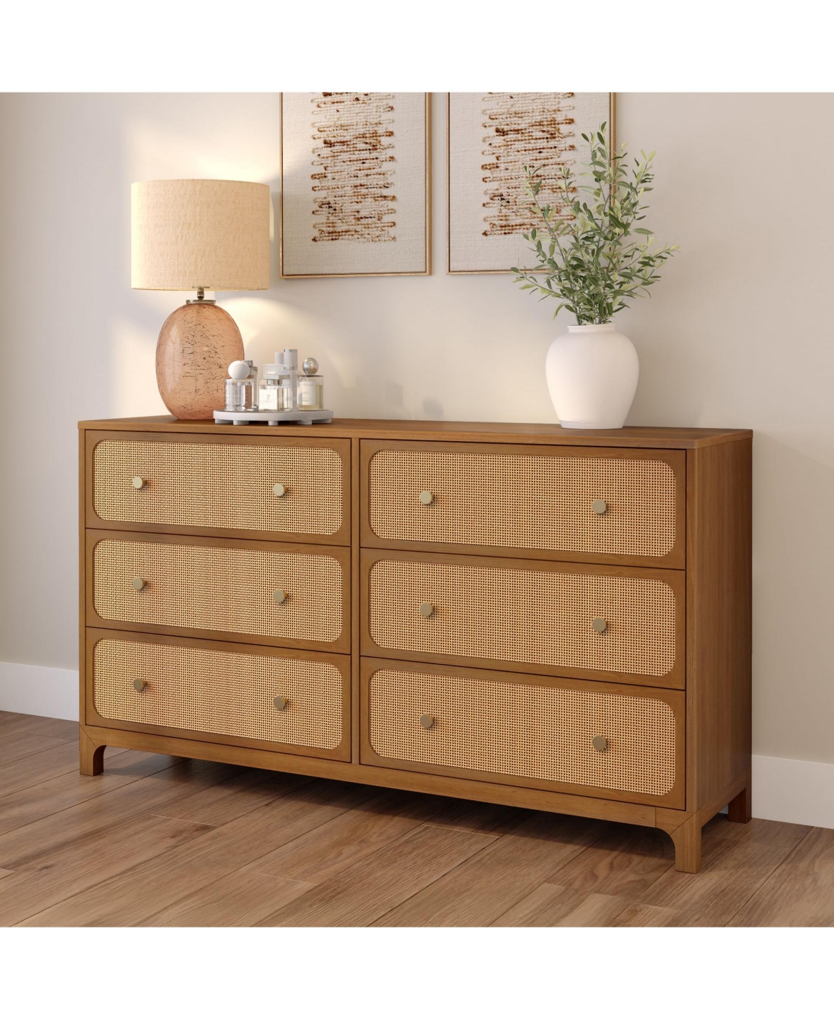 Click here for Plank+Beam Elio Rattan 6 Drawer Dresser with Brass... prices