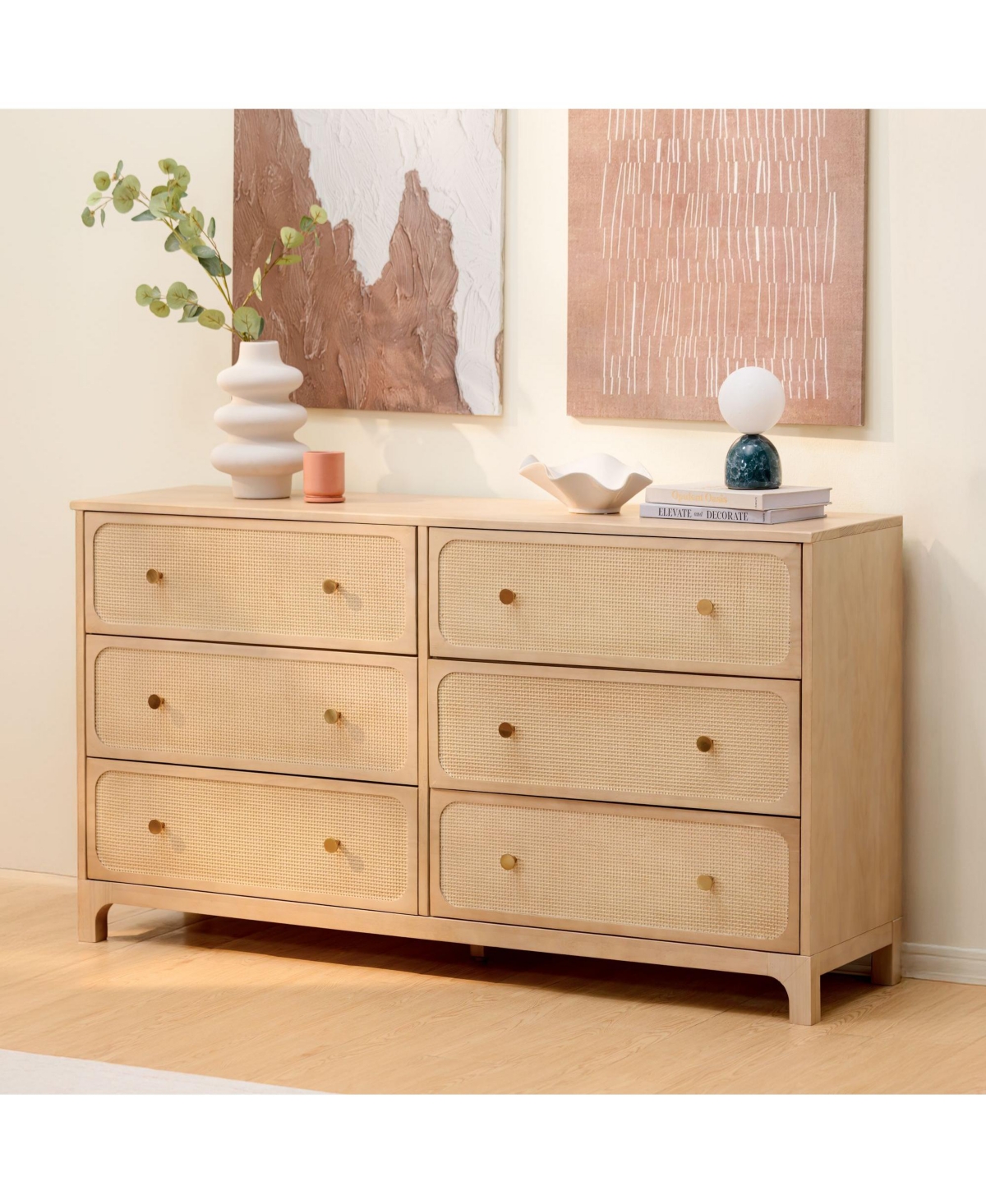 Click here for Plank+Beam Elio Rattan 6 Drawer Dresser with Brass... prices