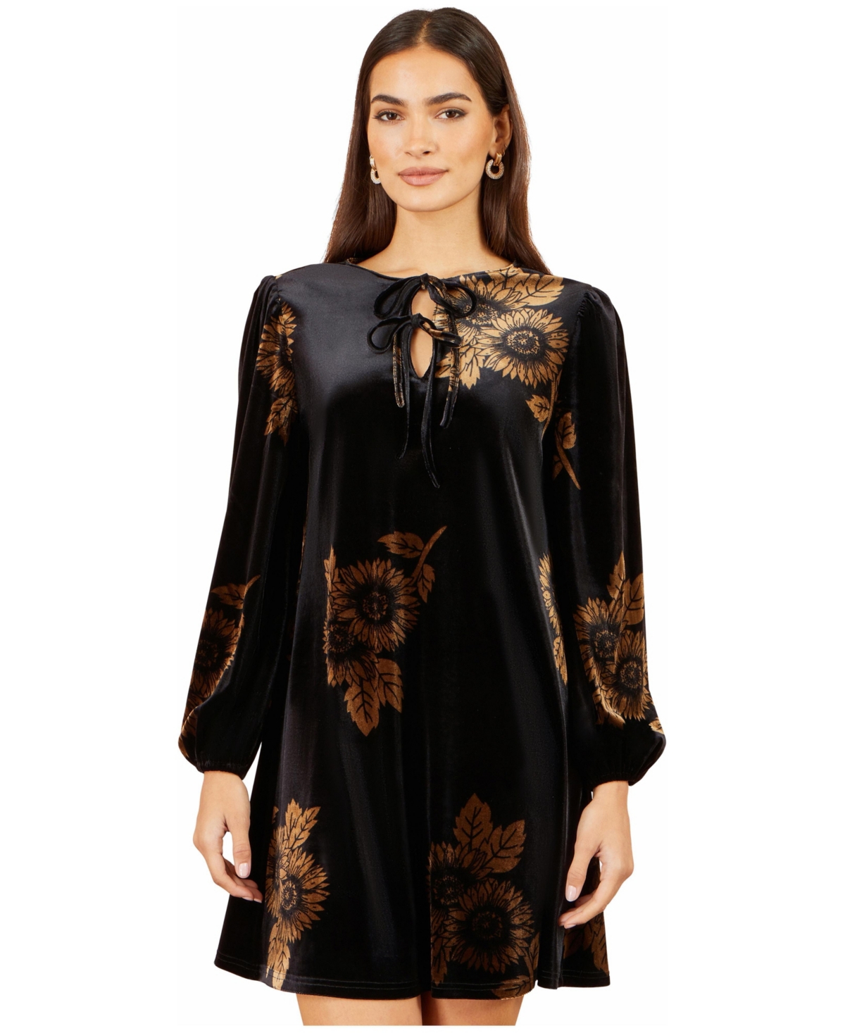 Click here for Yumi Womens Velvet Long-Sleeve Sunflower Print Tun... prices